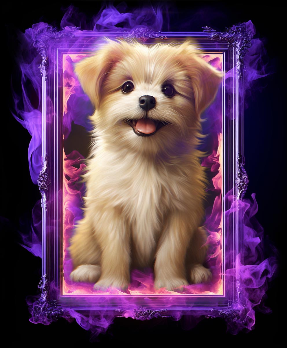 Cute Dog in a Frame Artwork Stock Image for T-Shirt Direct Print